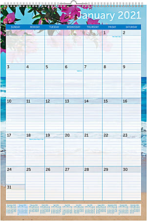 Office Depot Brand Monthly Wall Calendar 23 x 15 Paradise January To ...