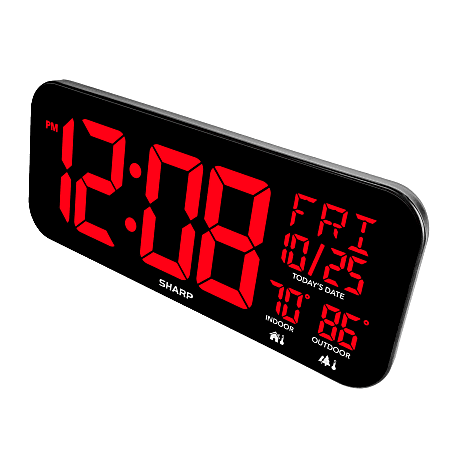 Sharp Jumbo 4 LED Wall Clock with IndoorOutdoor Temperature and ...
