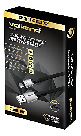 Volkano X nbspSmart Series nbspAuto Disconnect USB Type C Cable 6 Black VK 20132 BK - Office Depot