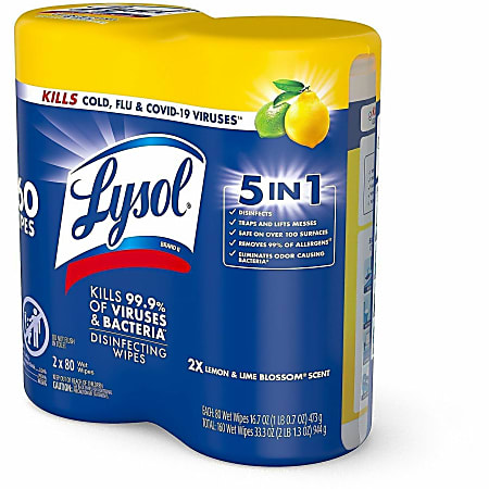 Lysol Disinfecting Wipes Lemon Lime Blossom Scent 7 x 7.25 80 Sheets ...