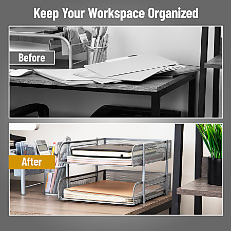 Mind Reader 2 Tier Metal Stackable Paper Tray 7 12 H x 10 12 W x 13 14 ...