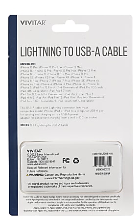 Vivitar Lightning To USB A Cable 3 Navy NIL1003 - Office Depot