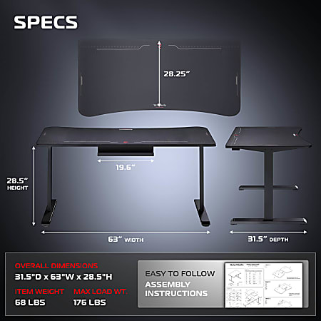 RESPAWN 1063 Gaming Desk 63in Computer Desk With Mouse Pad PC ...