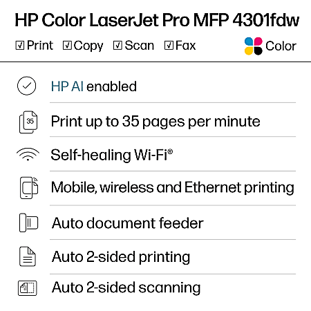 HP Color LaserJet Pro MFP 4301fdw Wireless Printer Print scan copy fax ...