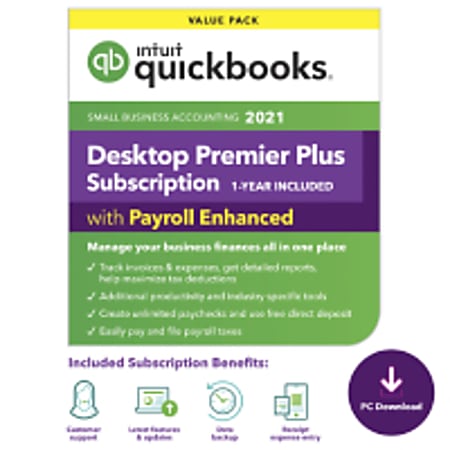 Intuit QuickBooks Desktop Premier Plus with Enhanced Payroll 2021 For 1 ...
