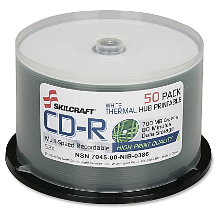 SKILCRAFT Thermal Printable 52x CD R Discs 50 Pack Spindle AbilityOne ...