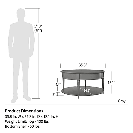 Ameriwood Home Aurora Coffee Table 18 18 H x 35 78 W x 35 78 D Gray - Office Depot
