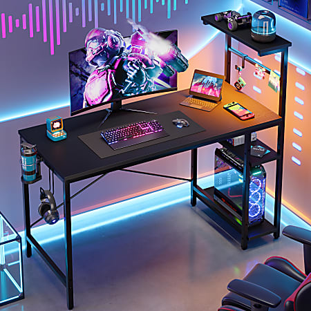 Bestier Gaming Computer Desk With RGB LED Lights And 4 Tier Storage ...