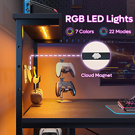 Bestier Gaming Computer Desk With RGB LED Lights And 4 Tier Storage ...