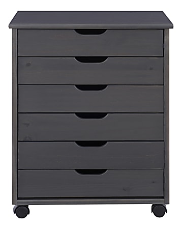 Linon Casimer 6 Drawer Wide Rolling Home Office Storage Cart Grey ...