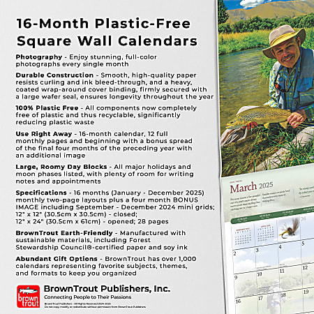 2025 BrownTrout Fly Fishing Dreams OFFICIAL Monthly Plastic Free Square ...