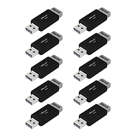 PNY USB 2.0 Flash Drives 16GB Black Pack Of 10 Drives - Office Depot