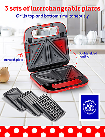 Betty Crocker 3 in 1 Indoor Grill Sandwich Waffle Maker Plus 3 34 H x 9 ...