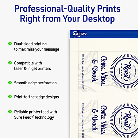 Avery Print To The Edge Business Cards With Sure Feed Technology 2 x3 ...