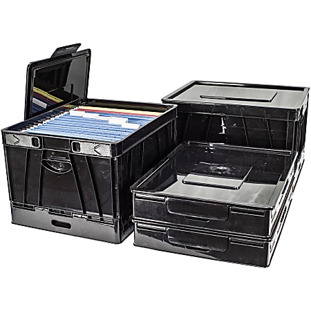 Storex Collapsible Storage File Storage Crate Medium Size Black ...
