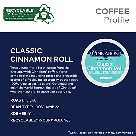 Cinnabon Classic Cinnamon Roll Keurig Single Serve K Cup Pods Light ...
