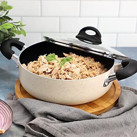 Oster Clairborne Aluminum Nonstick Caldero With Lid 3.6 Qt Linen ...