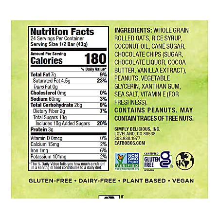 BOBOs Peanut Butter Chocolate Chip Oat Bars 48 3 oz - Office Depot
