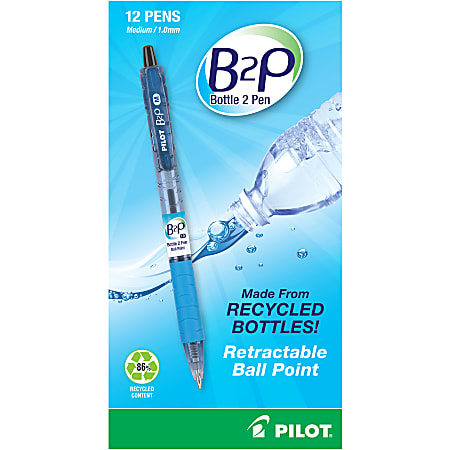 Pilot B2P Ballpoint Pens Medium Point 1.0 mm Black Ink Pack Of 12 ...