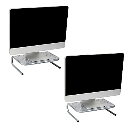 Mind Reader Metal Monitor Stand Ventilated Laptop Riser Desktop Organizer 4 14 H x 11 14 W x 14 12 D Silver Set of 2 Office Depot