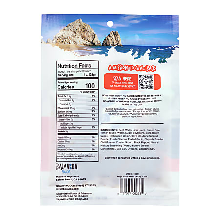 Baja Vida Beef Jerky Street Taco Snack Packs 1.0 Oz Box Of 12 Packs ...