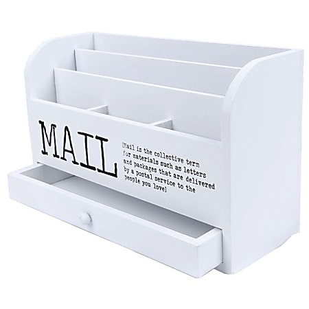 Juvale 3 Tier Wooden Mail Desktop Organizer Sorter With Storage Drawer ...