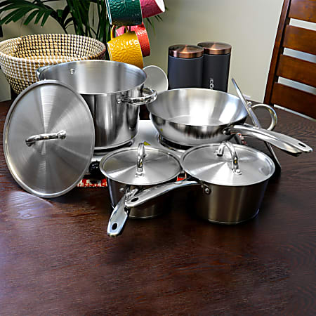 Oster Cookware Set Warwick 8 Piece Silver - Office Depot