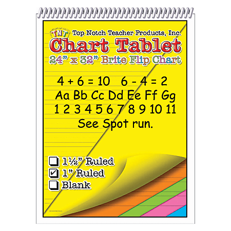 Top Notch® Brite Chart Tablets, 24" x 32", 1" Ruled, Assorted Colors ...