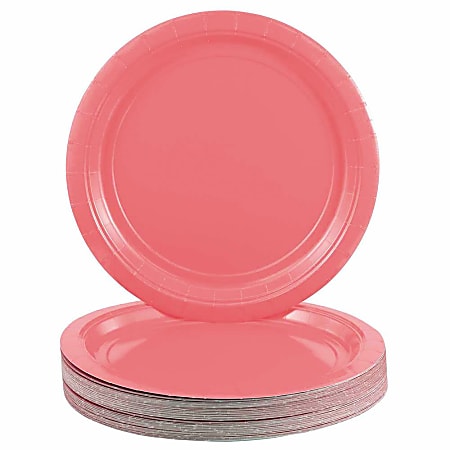 JAM PAPER Round Paper Party Plates Medium 9 Inch Pink 50pack - Office Depot