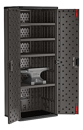 Tall plastic storage cabinet with doors and shelves store