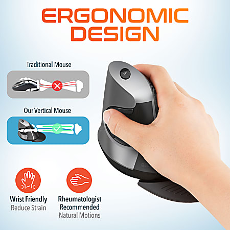 Delton S22 Vertical Grip Ergonomic Wireless Computer Mouse Black - Office Depot