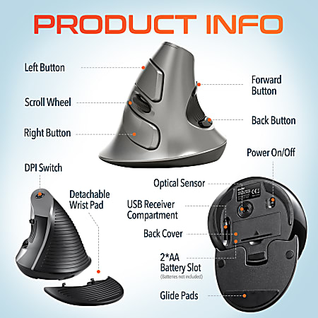 Delton S22 Vertical Grip Ergonomic Wireless Computer Mouse Black - Office Depot