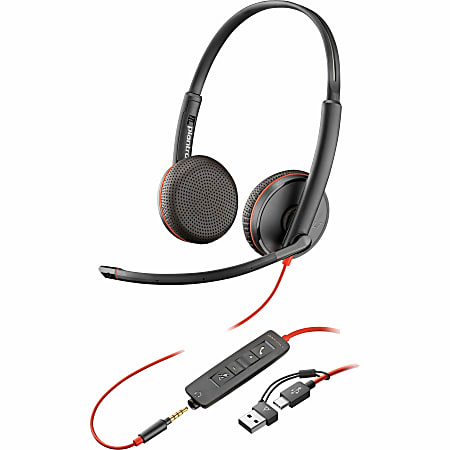 Poly Blackwire 3225 Stereo USB C Headset 3.5mm Plug USB CA Adapter Bulk ...