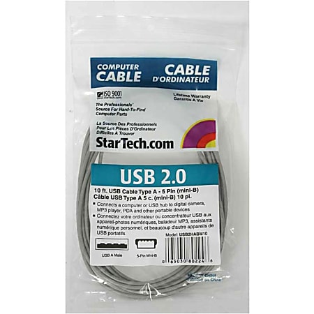 StarTech.com 10 ft Mini USB 2.0 Cable Connect your USB Mini portable ...