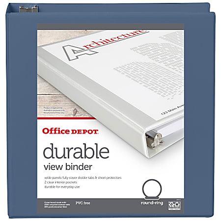 Office Depot 3 Ring Durable View Binder 2 Round Ring Serene Blue ...