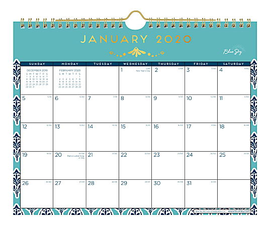 Blue Sky Monthly Wirebound Wall Calendar 11 x 8 34 Sullana January To ...