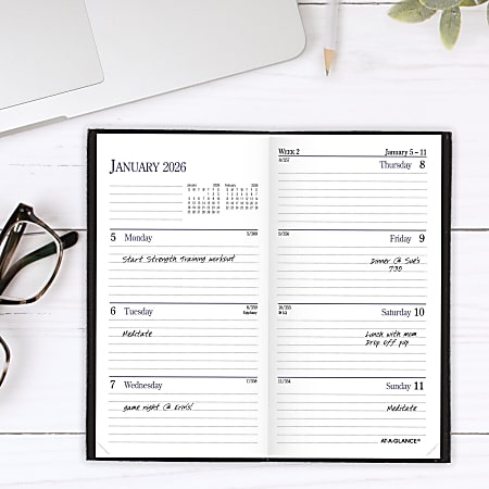 AT A GLANCE Fine Diary 2026 Weekly Monthly Diary Black Pocket 3 x 6 ...