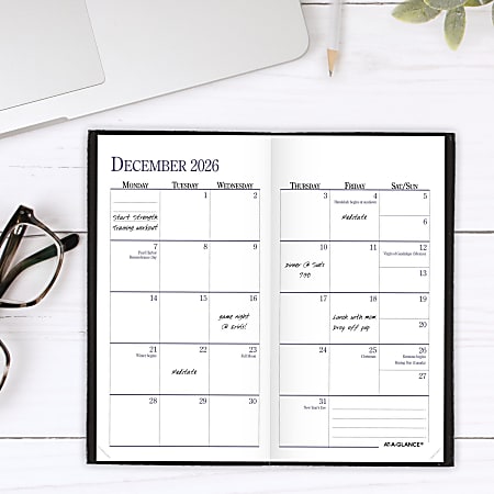 AT A GLANCE Fine Diary 2026 Weekly Monthly Diary Black Pocket 3 x 6 ...
