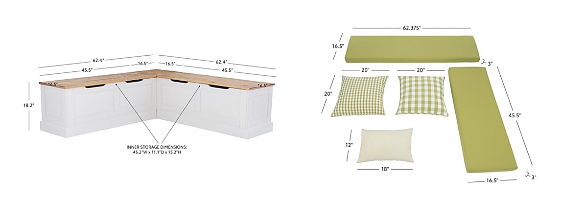 Linon Manning Corner Storage Nook Bench 18 15 H x 62 25 W x 16 12 D ...