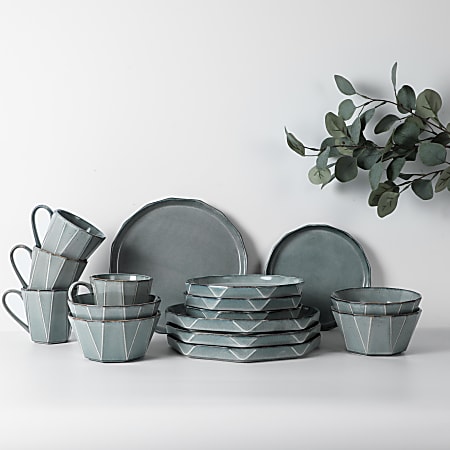 Table 12 16 Piece Stonewashed Dinnerware Set Gray - Office Depot