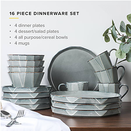 Table 12 16 Piece Stonewashed Dinnerware Set Gray - Office Depot