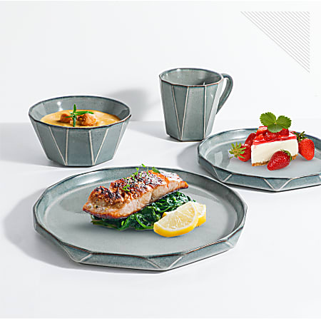 Table 12 16 Piece Stonewashed Dinnerware Set Gray - Office Depot