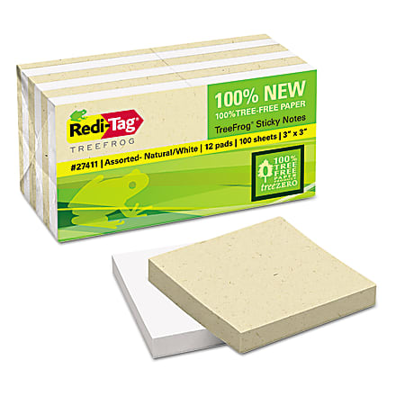 Redi Tag Sugar Cane Self Stick Notes 3 x 3 WhiteNatural 100 Sheets Per ...