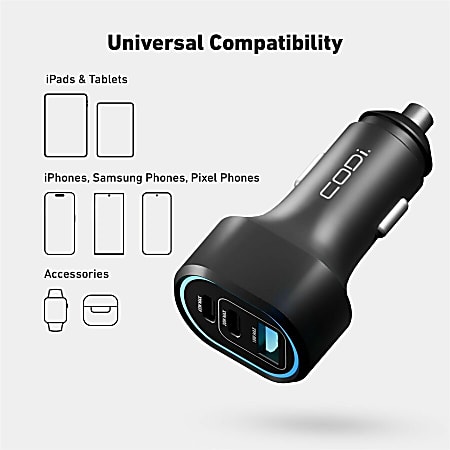 CODi 65W Triple Port Car Charger USB C 2 USB A Outputs - Office Depot