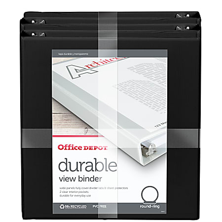 Office Depot Brand Durable View 3 Ring Binder 1 12 Round Rings Black ...