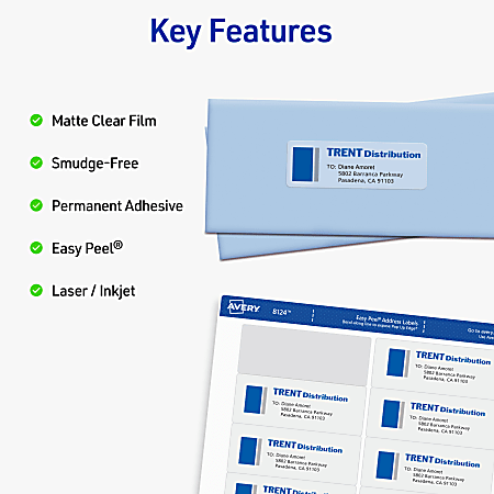 Avery Printable Labels With Sure Feed Rectangle 1 13 x 4 Matte Clear ...