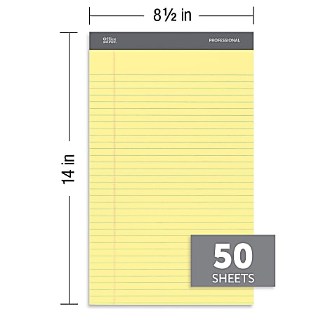 Office Depot Brand Professional Writing Pads 8 12 x 14 LegalWide Ruled ...