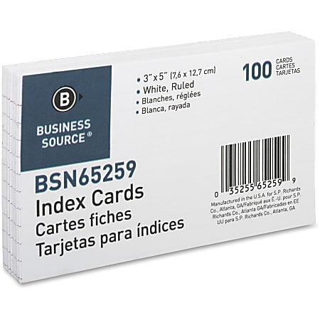 Business Source Ruled White Index Cards Front Ruling Surface Ruled 72 ...