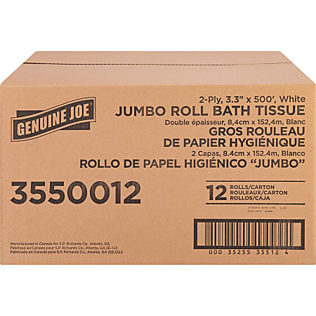 Genuine Joe Jumbo Jr Dispenser Bath Tissue Roll 2 Ply 3.30 Width x 500 ft Length 8.88 Roll ...