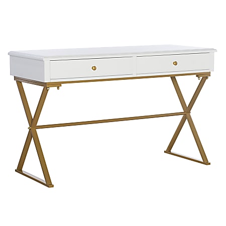 Linon Amy 47 14 W Campaign Home Office Computer Desk WhiteGold Office Depot